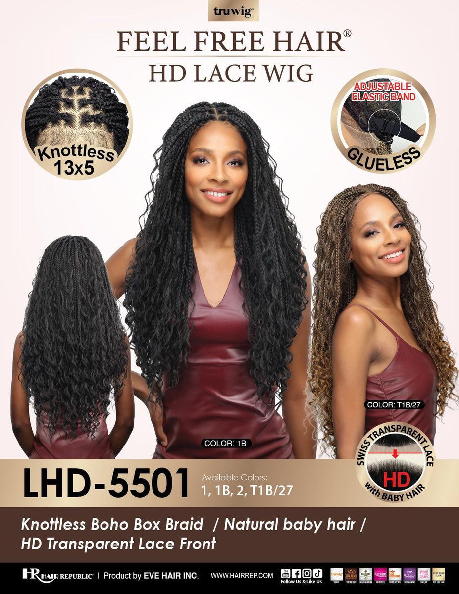KNOTLESS BOHO Box Braid HD Transparent Wig LHD-5501 – Superstar Hair & Wigs